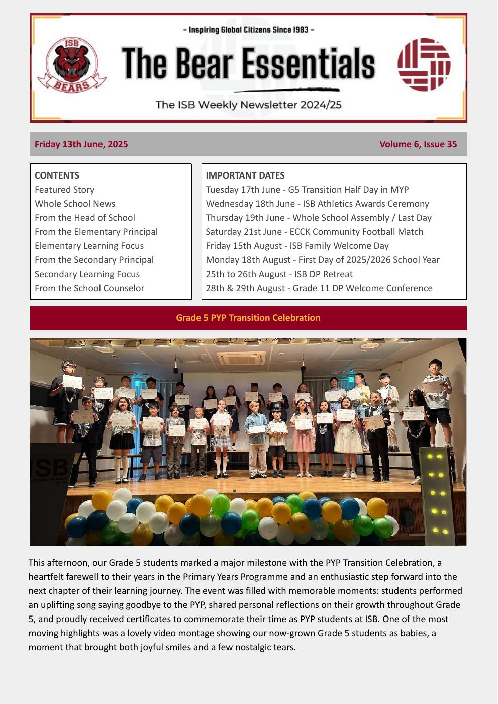 ISB Newsletter - Friday 13th June, 2025