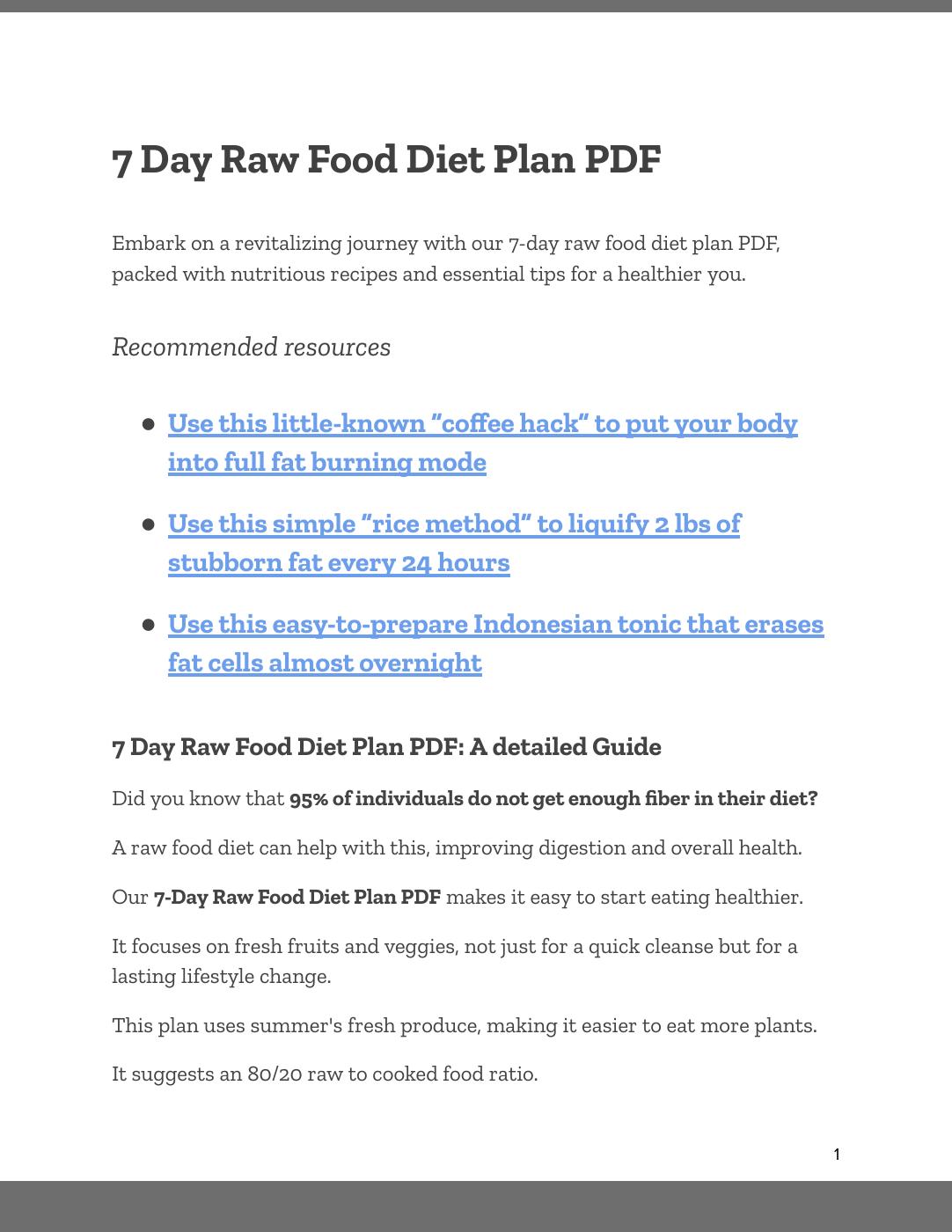 7 Day Raw Food Diet Plan PDF