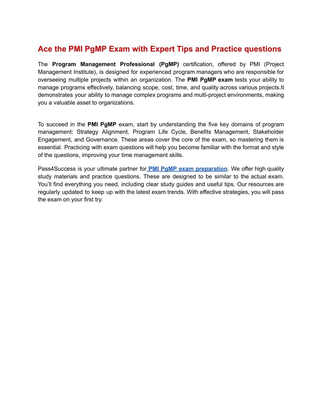 Ace the PMI PgMP Exam with Expert Tips and Practice questions | PDF to ...
