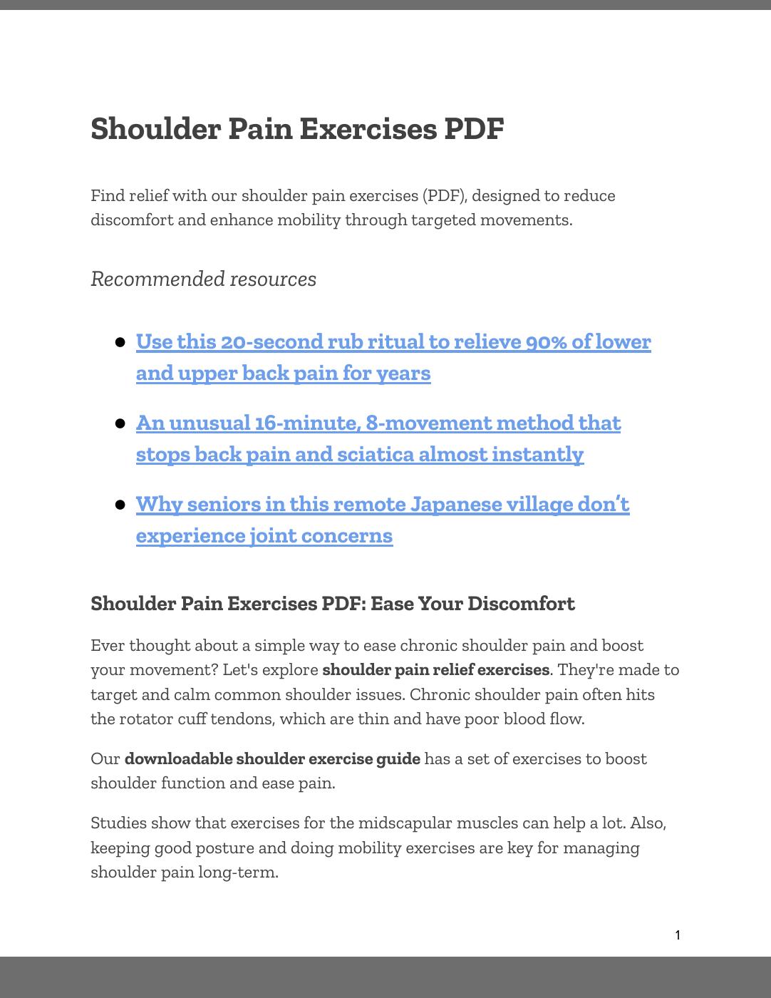 Shoulder Pain Exercises PDF (Updated)