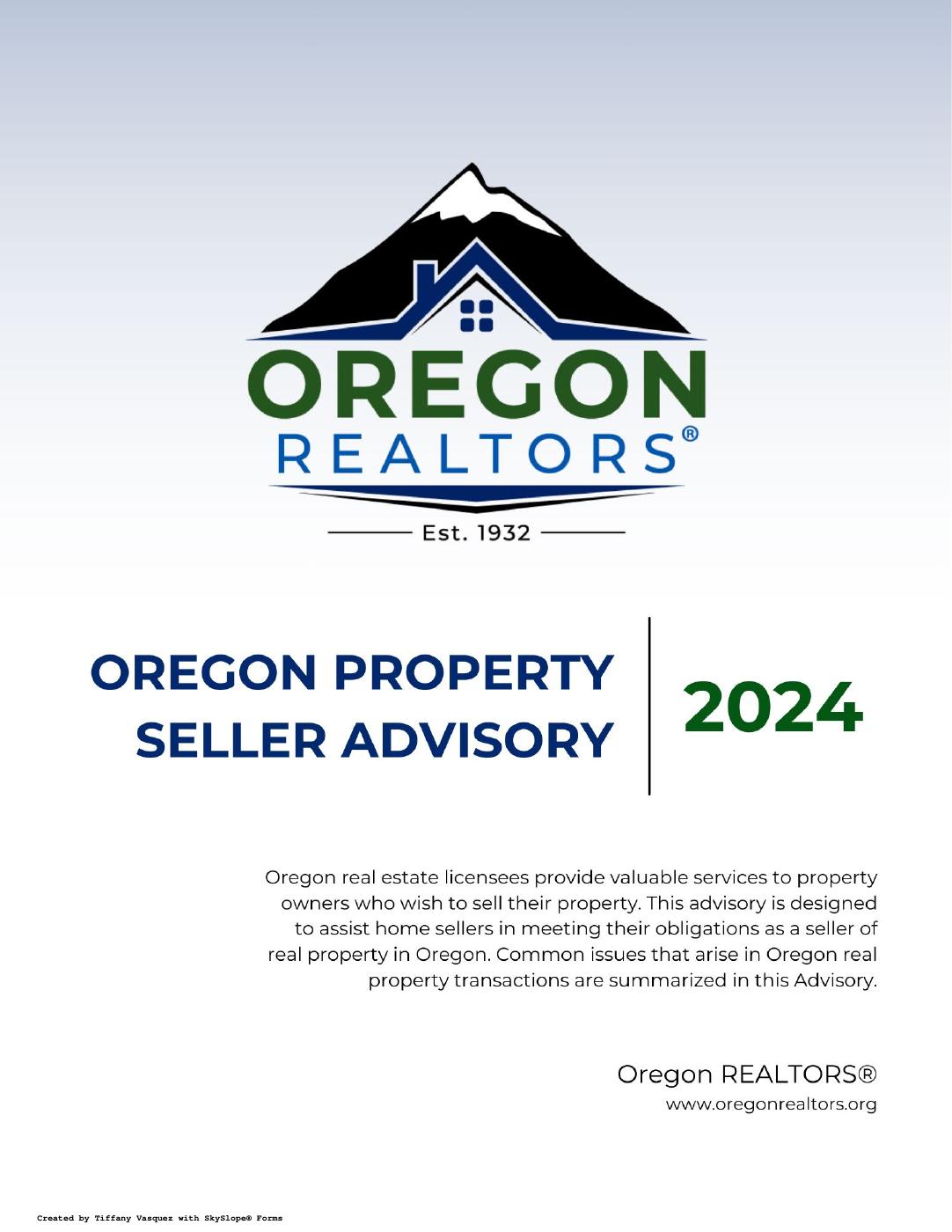 Oregon Property Seller Advisory