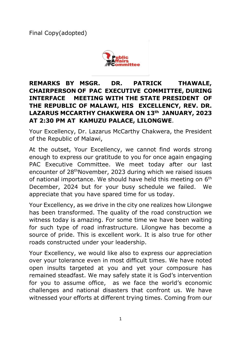 PAC statement at Chakwera meeting | PDF to Flipbook