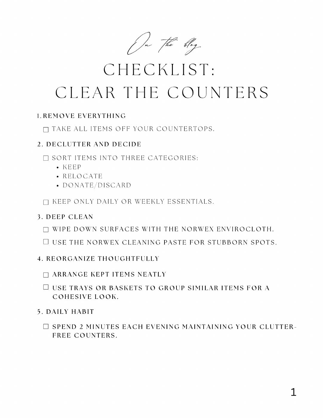 Checklist: Clear the Counters