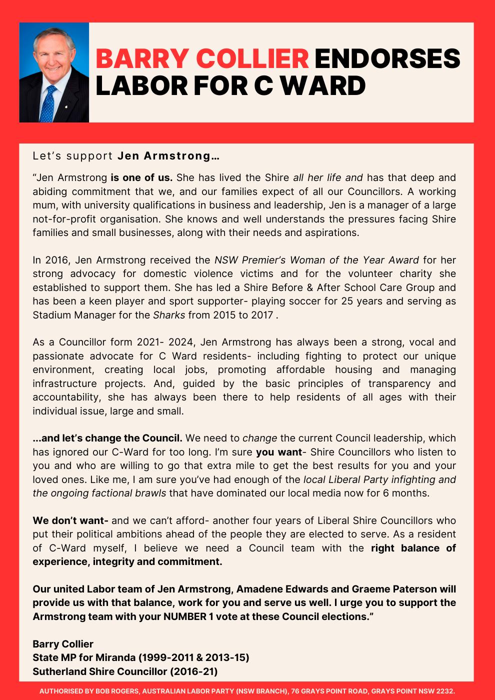 Barry Collier endorses Labor for C Ward | PDF to Flipbook