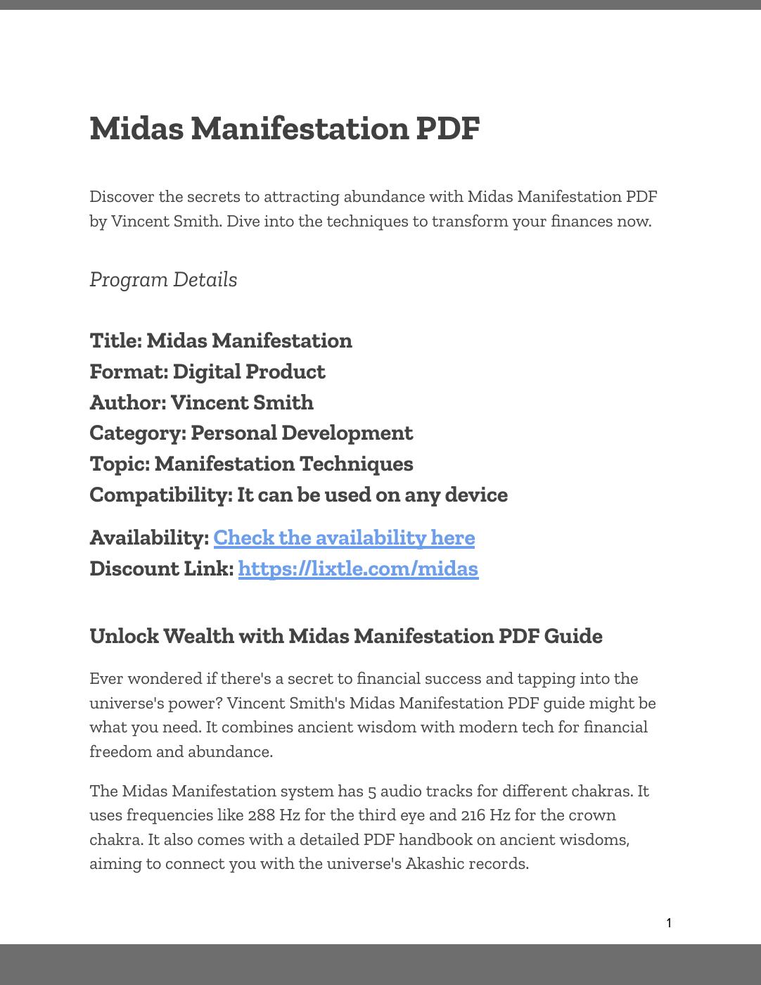 Midas Manifestation PDF by Vincent Smith