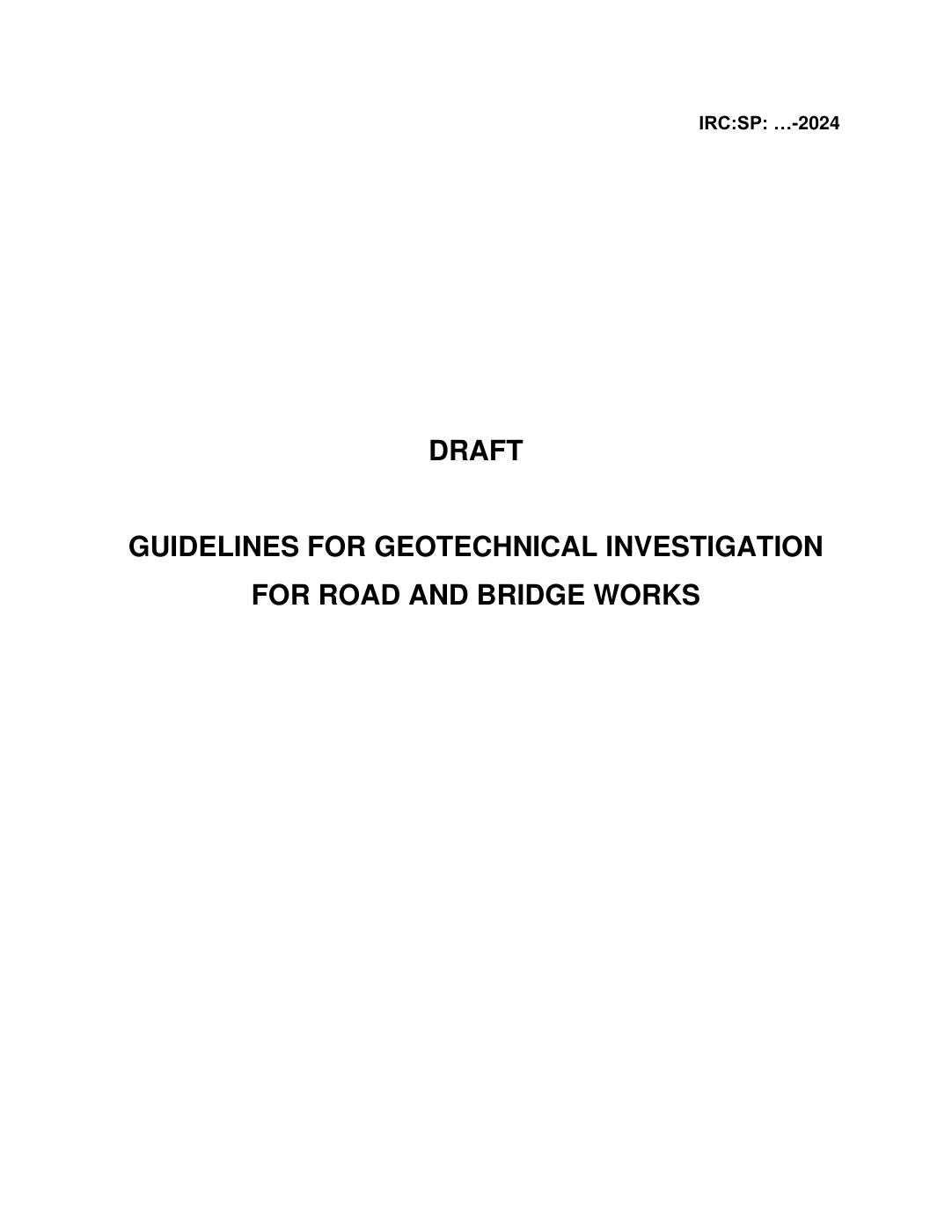 Draft Guidelines for Geotechnical Investigation for Road and Bridge Works