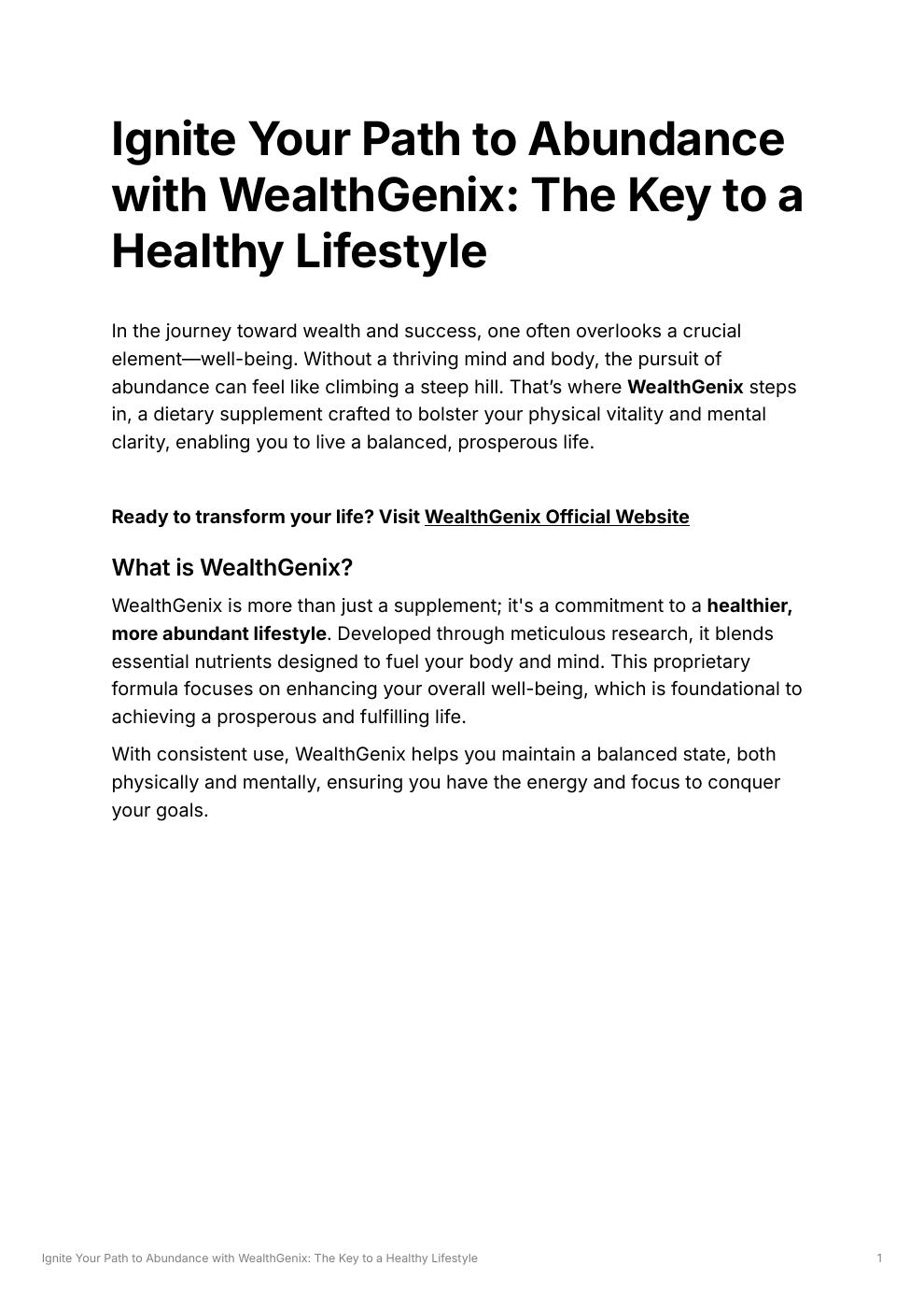 Ignite Your Path to Abundance with WealthGenix The Key to a Healthy ...