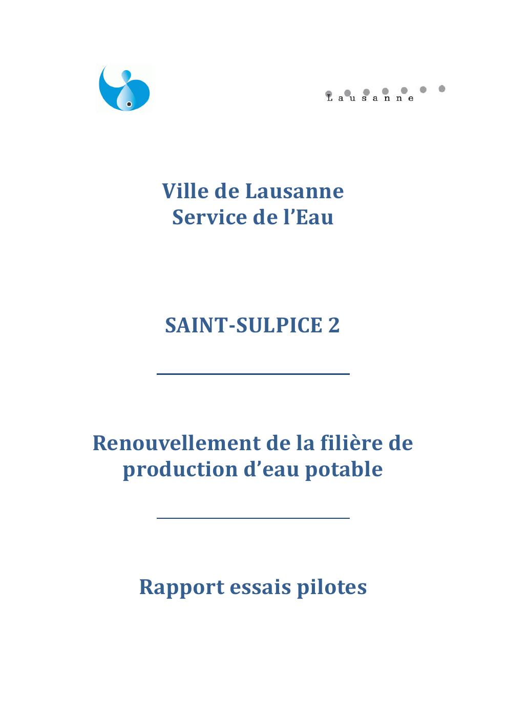 Saint-Sulpice 2 – Renouvellement de la filière de production d’eau potable