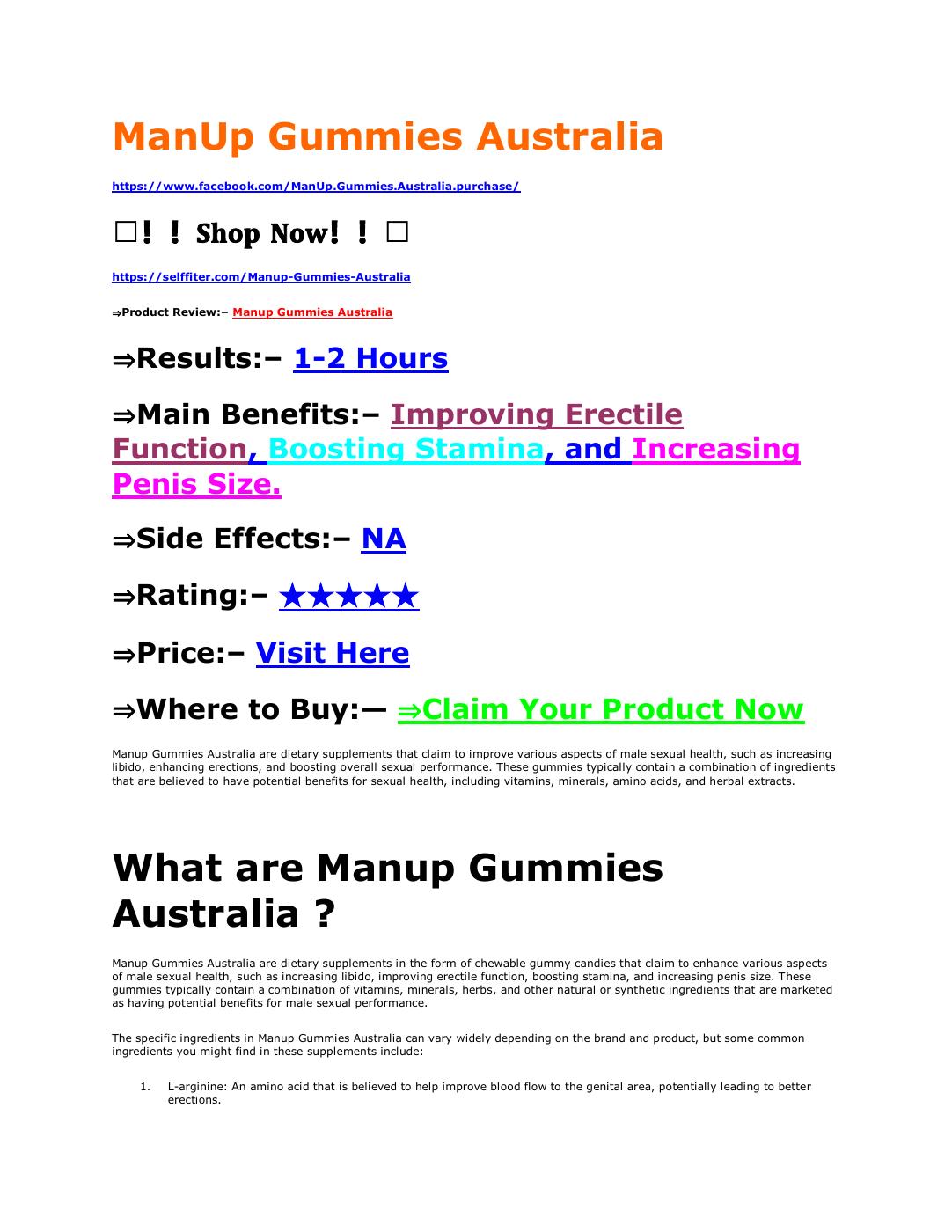 ManUp Gummies Australia Review Male Performance Matrix Ingredients ...