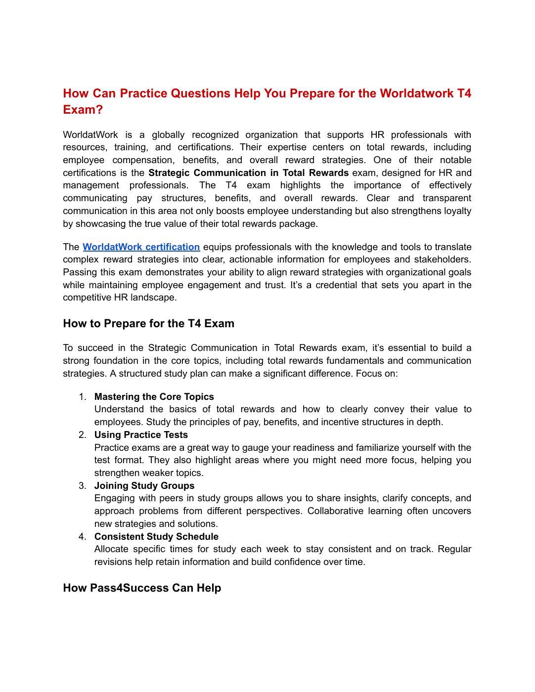 How Can Practice Questions Help You Prepare for the Worldatwork T4 Exam | PDF to Flipbook