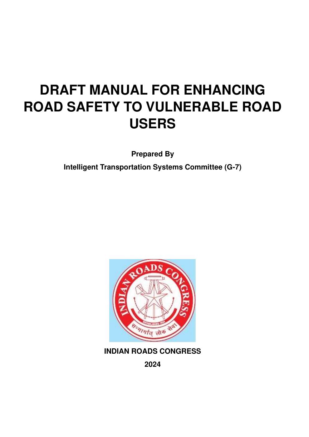 Draft Manual for Enhancing Road Safety to Vulnerable Road Users
