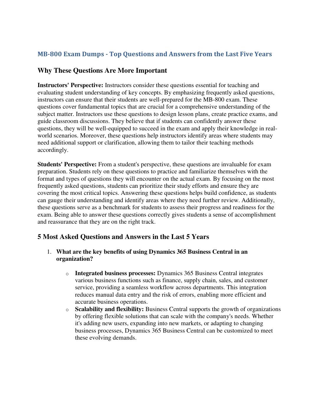 MB-800 Exam Dumps - Top Questions and Answers from the Last Five Years ...