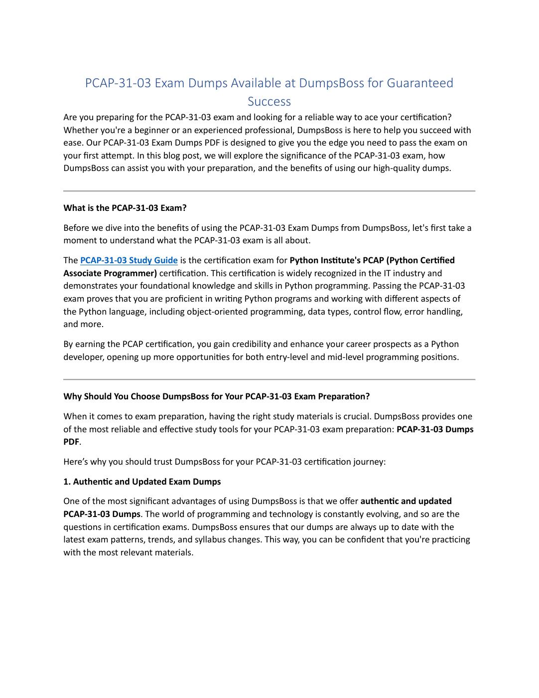 PCAP-31-03 Study Guide by DumpsBoss: Learn and Pass Quickly | PDF to ...