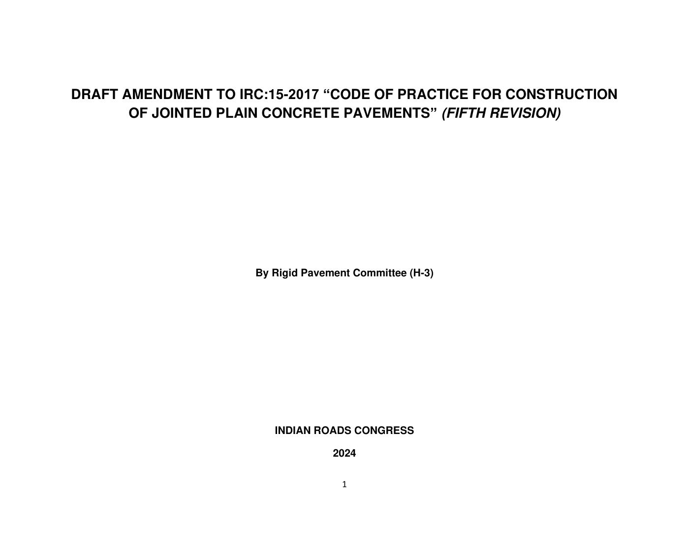 Draft Amendment to IRC:15-2017 "Code of Practice for Construction of Jointed Plain Concrete ...