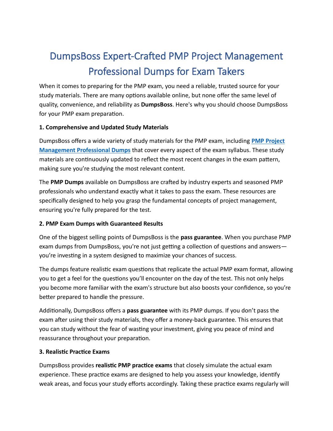 DumpsBoss Exam Guide: Full PMP Project Management Professional Dumps Coverage | PDF to Flipbook