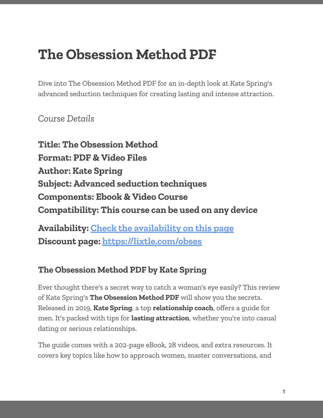 The Obsession Method PDF by Kate Spring