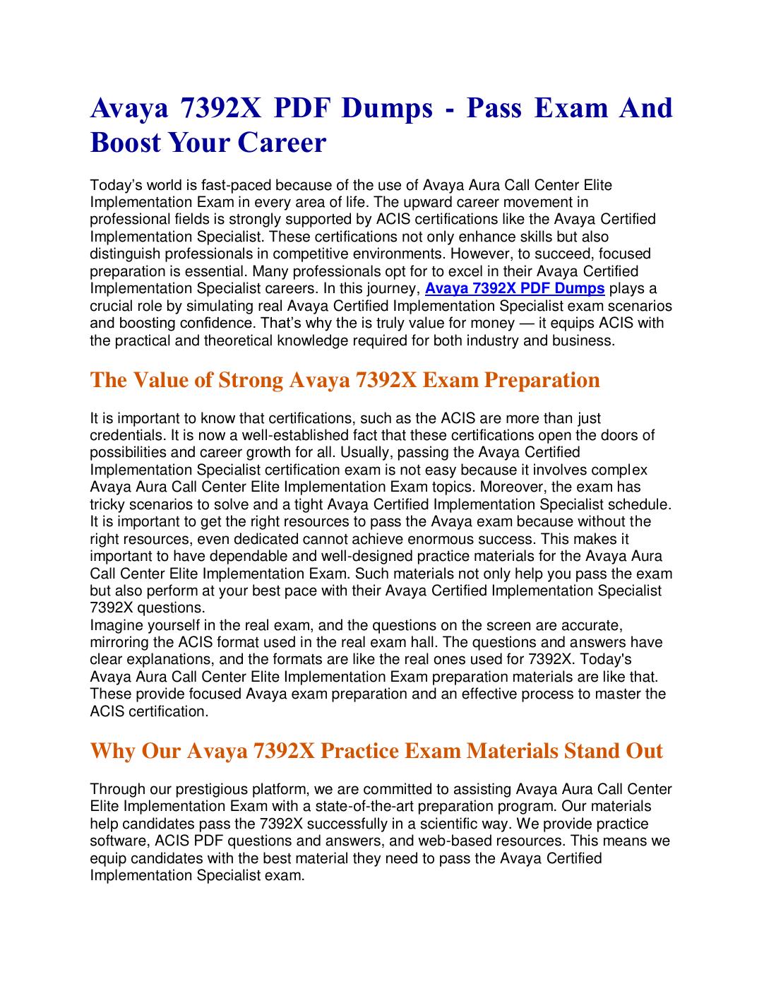 Guaranteed Success with Avaya 7392X PDF Dumps – 2K25 Edition | PDF to Flipbook