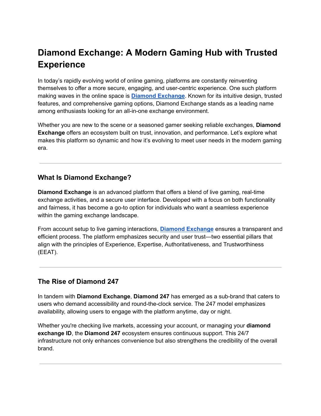 Diamond Exchange: Trusted Online Platform with 24/7 Access via Diamond ...