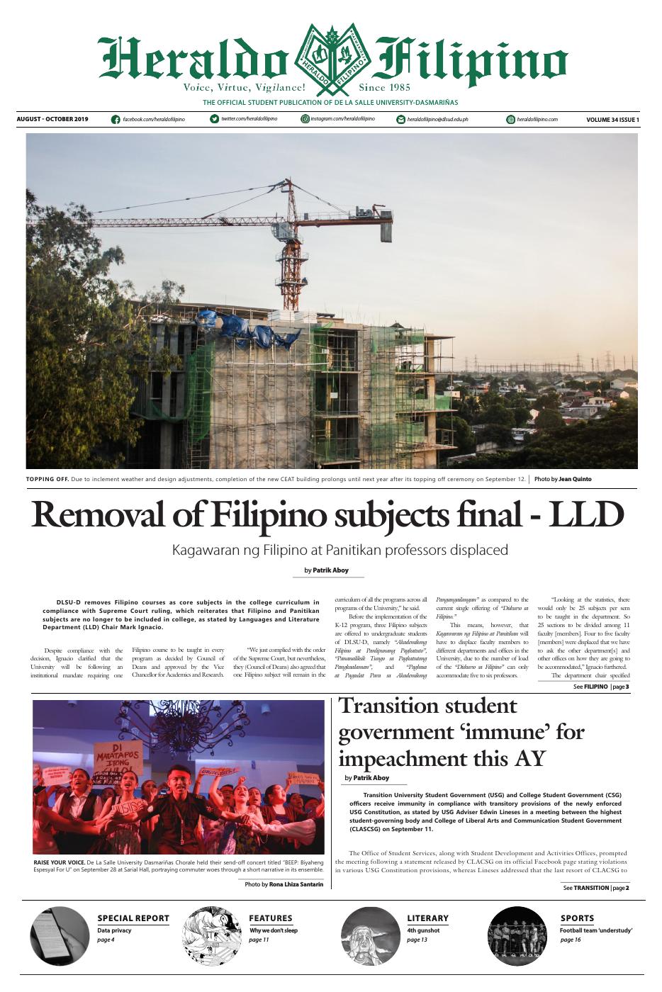 Heraldo Filipino Volume 34 Issue 1 Broadsheet