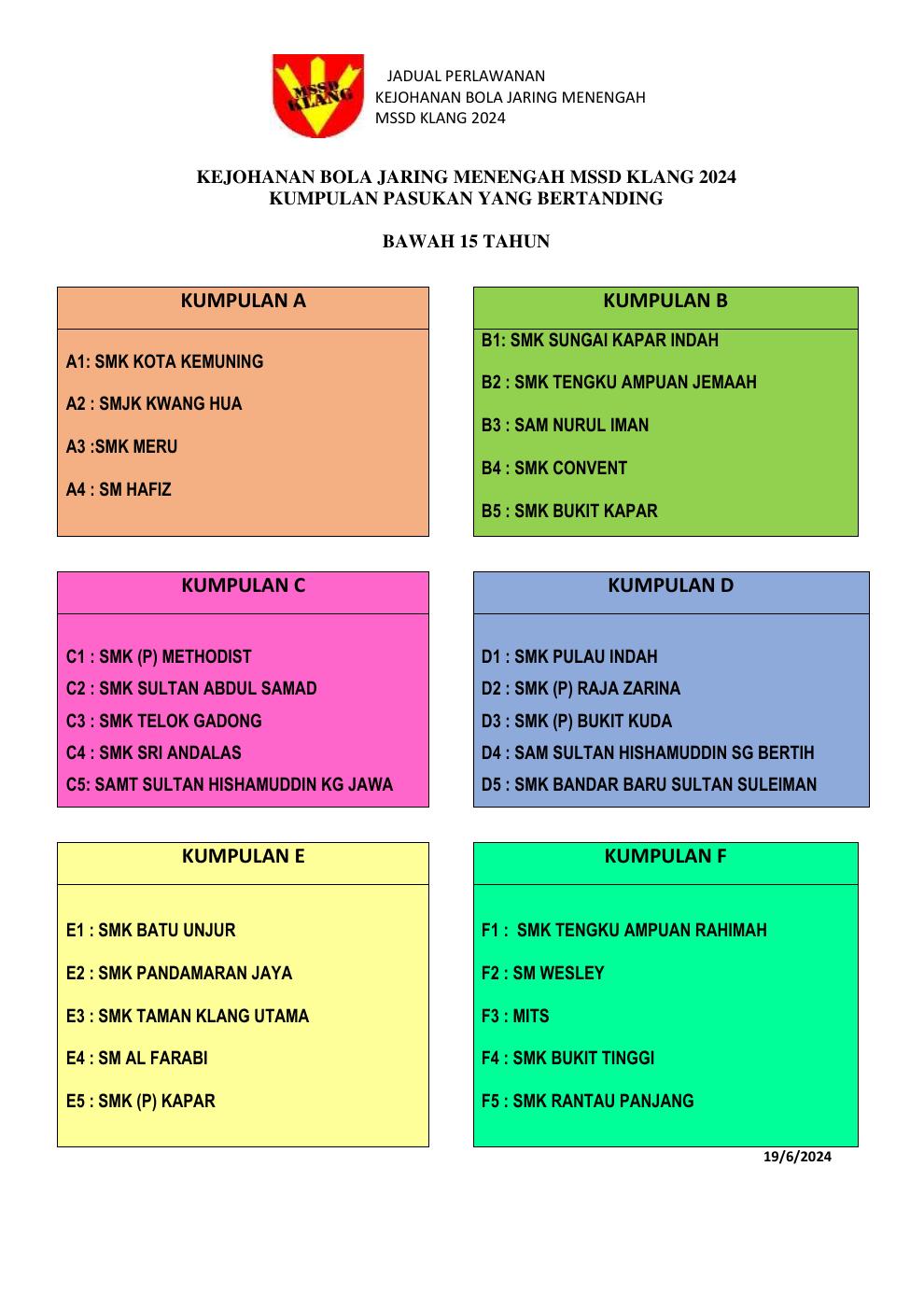 JADUAL PERLAWANAN BOLA JARING MSSD KLANG 2024 | PDF to Flipbook