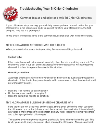 Troubleshooting Your TriChlor Chlorinator