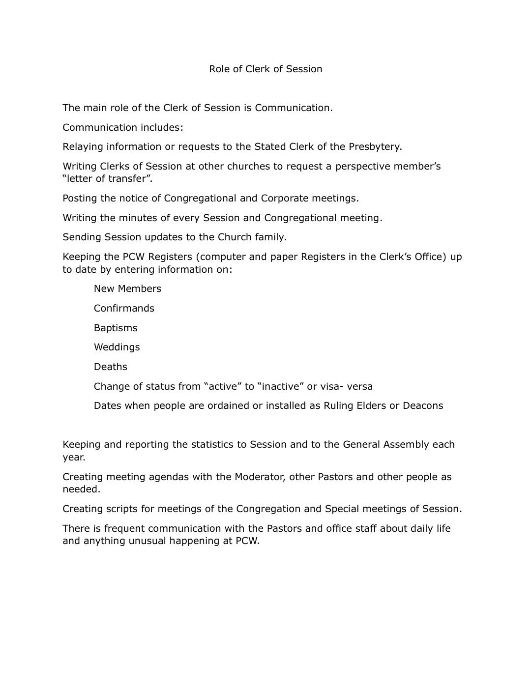 Role of Clerk of Session