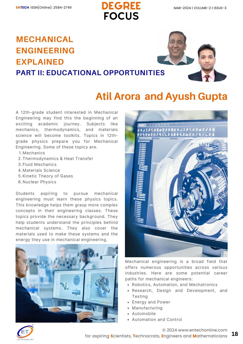 Mechanical Engineering Explained Part II Educational Opportunities