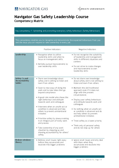 Navigator Gas Competency Matrix