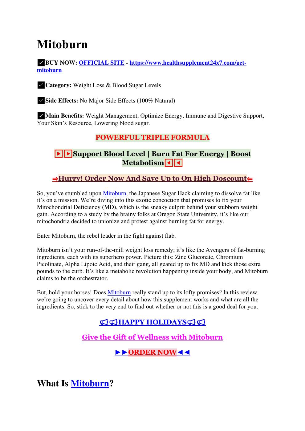 Mitoburn BUY NOW: OFFICIAL SITE - https://www.healthsupplement24x7.com ...