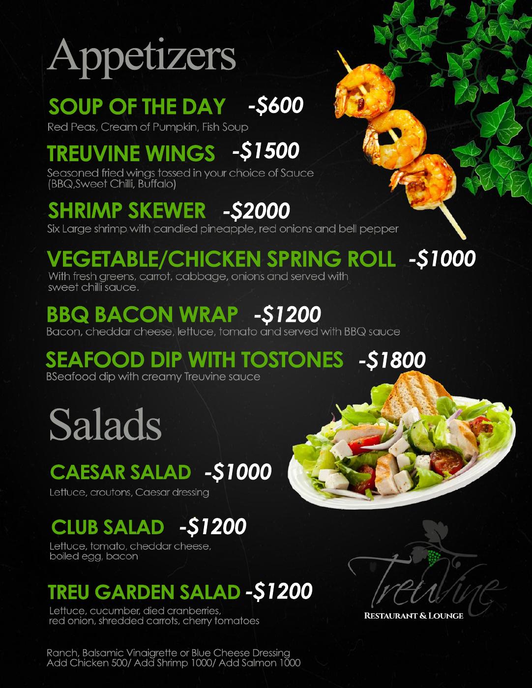 TREUVINE RESTAURANT MENU | PDF to Flipbook