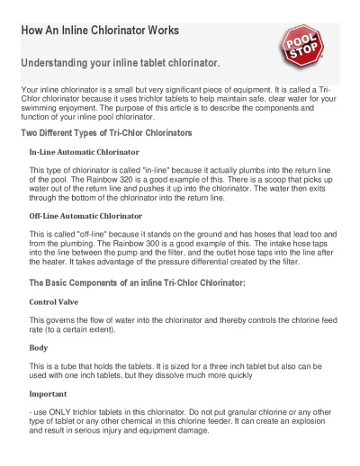 How An Inline Chlorinator Works