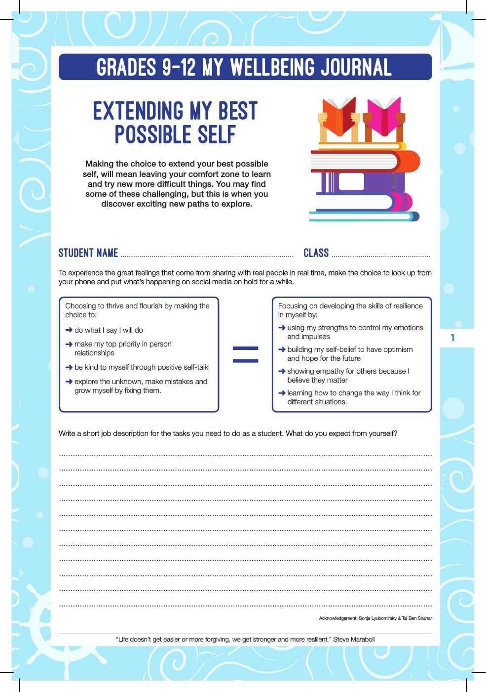 Wellbeing and Mindfulness Journal Grade 9-12