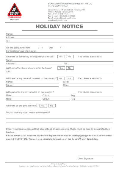 Beagle Watch Holiday Form