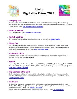 Adult Big Raffle Prize List