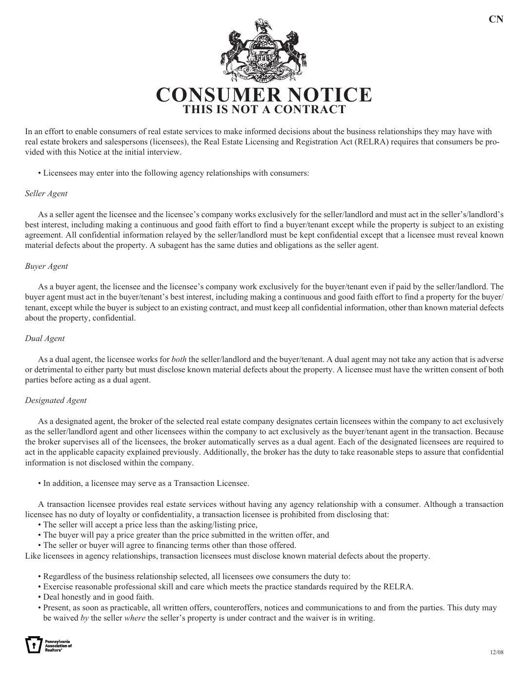 PA Consumer Notice