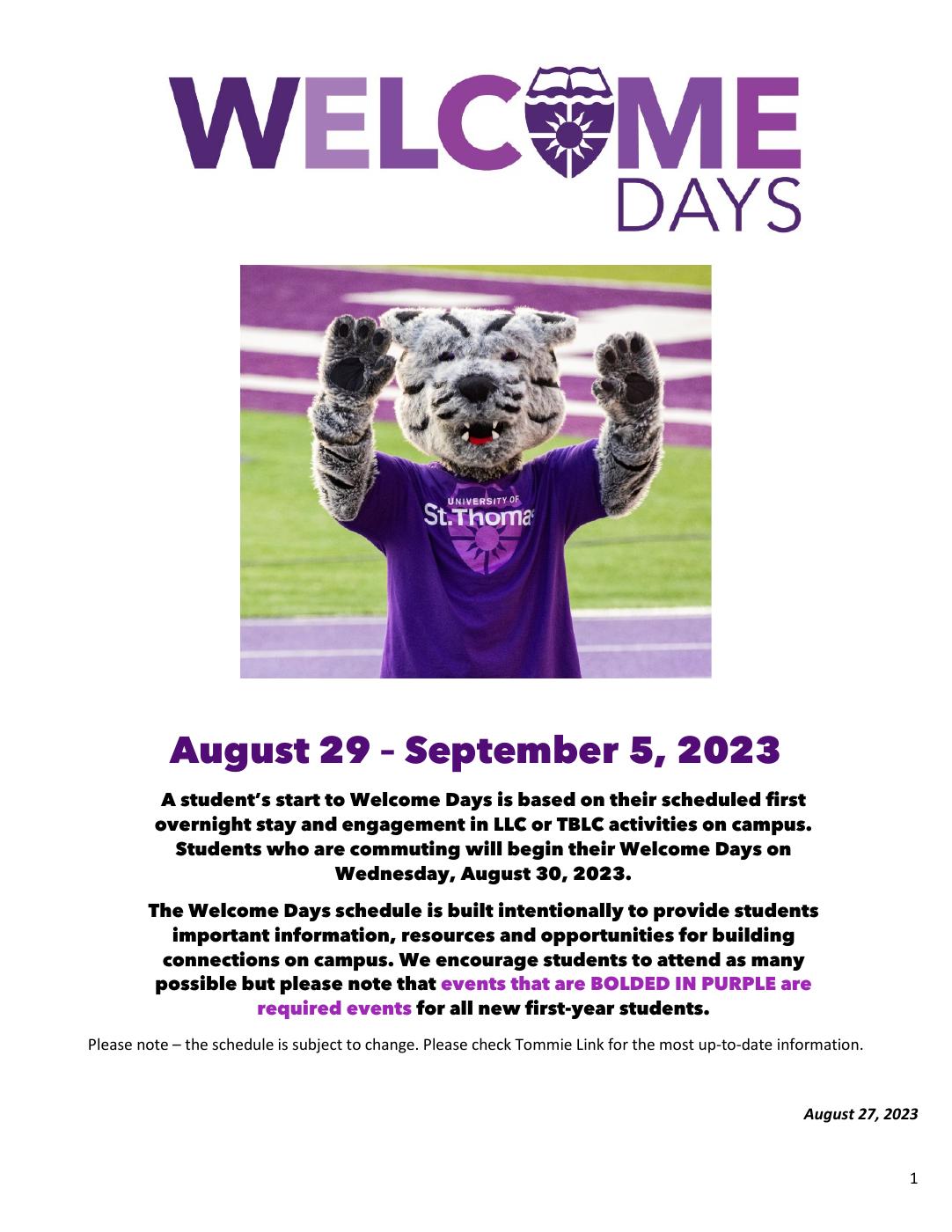Welcome Days - St. Thomas | PDF to Flipbook