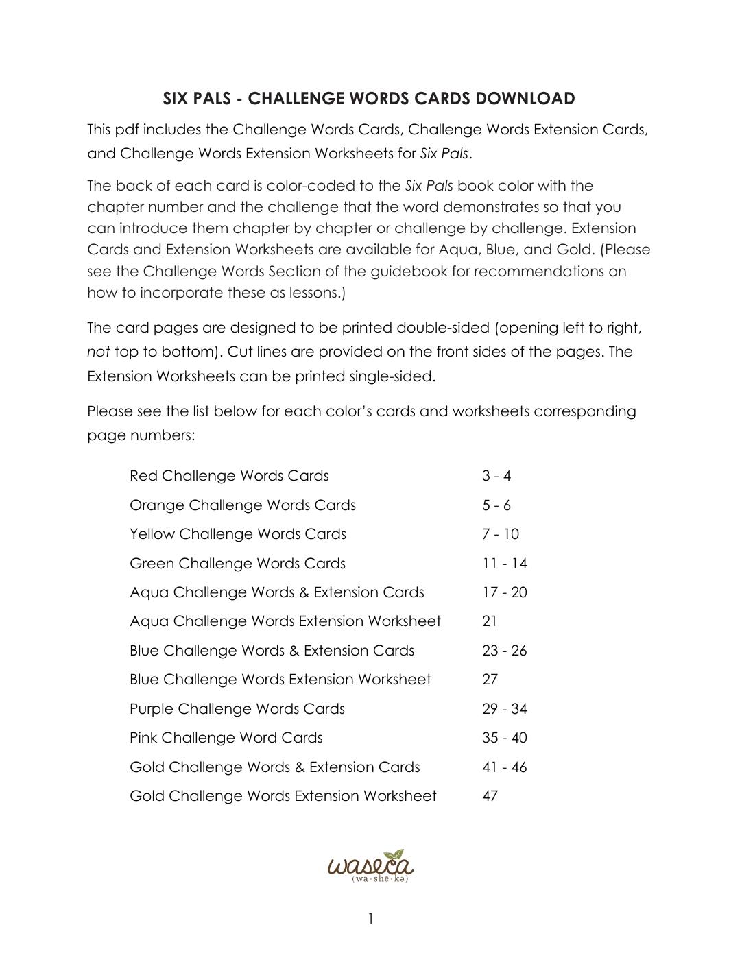 Six Pals: Challenge Words Cards | PDF to Flipbook