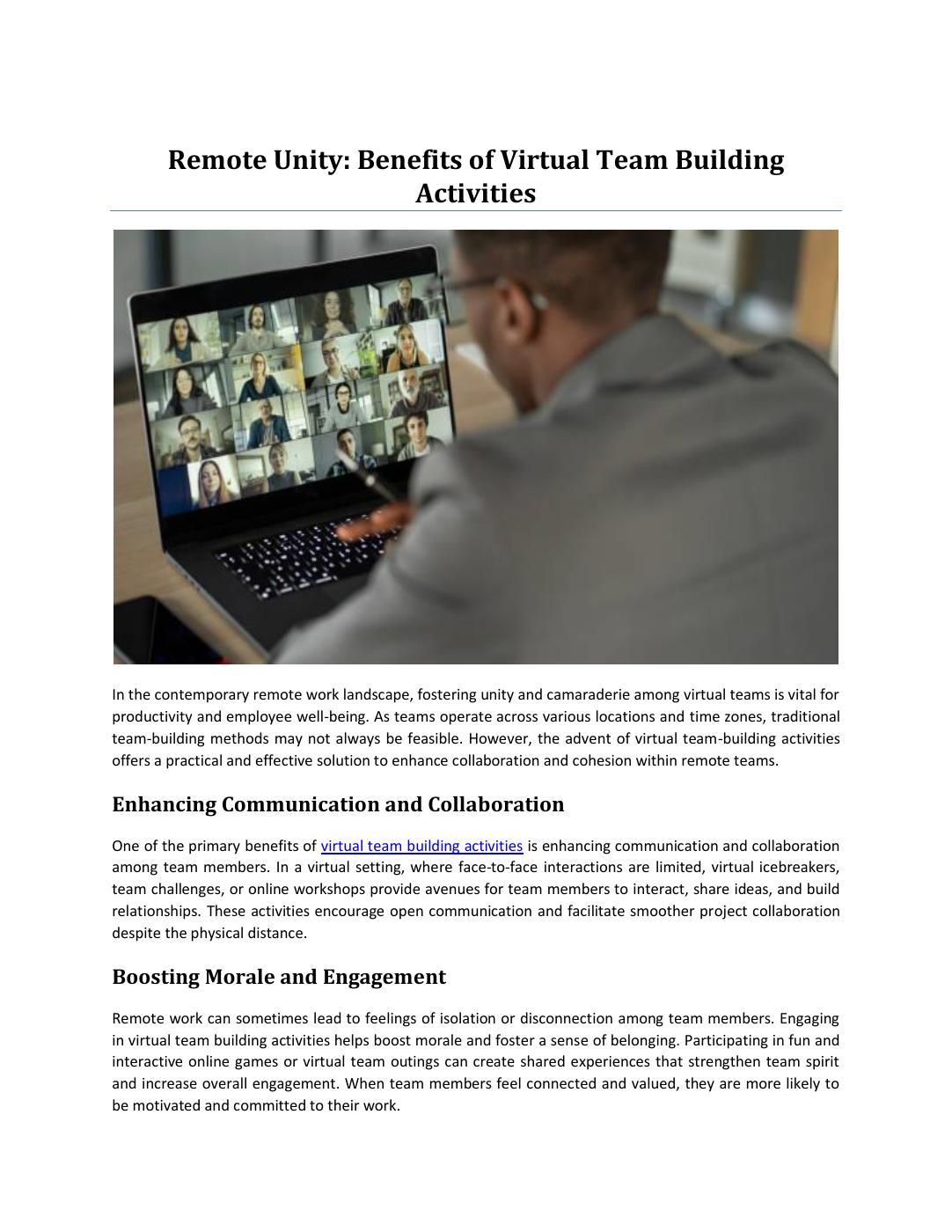 Remote Unity Benefits of Virtual Team Building Activities | PDF to Flipbook