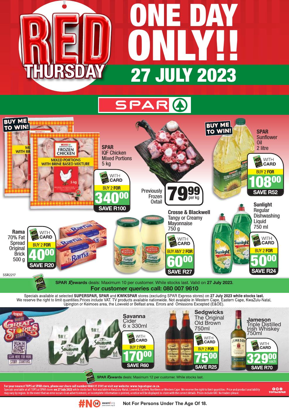 SPAR Red Thursday Sale