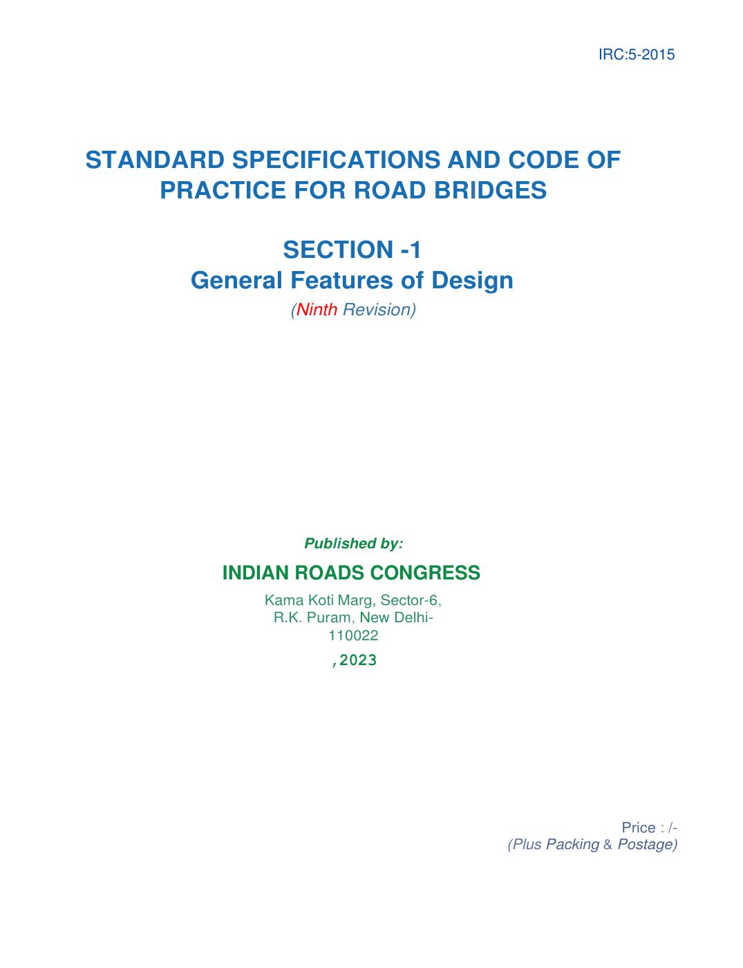 Draft Standard Specifications and Code of Practice for Road Bridges