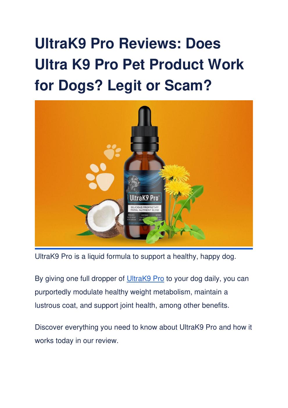 UltraK9 Pro Reviews: Does Ultra K9 Pro Pet Product Work for Dogs? Legit ...