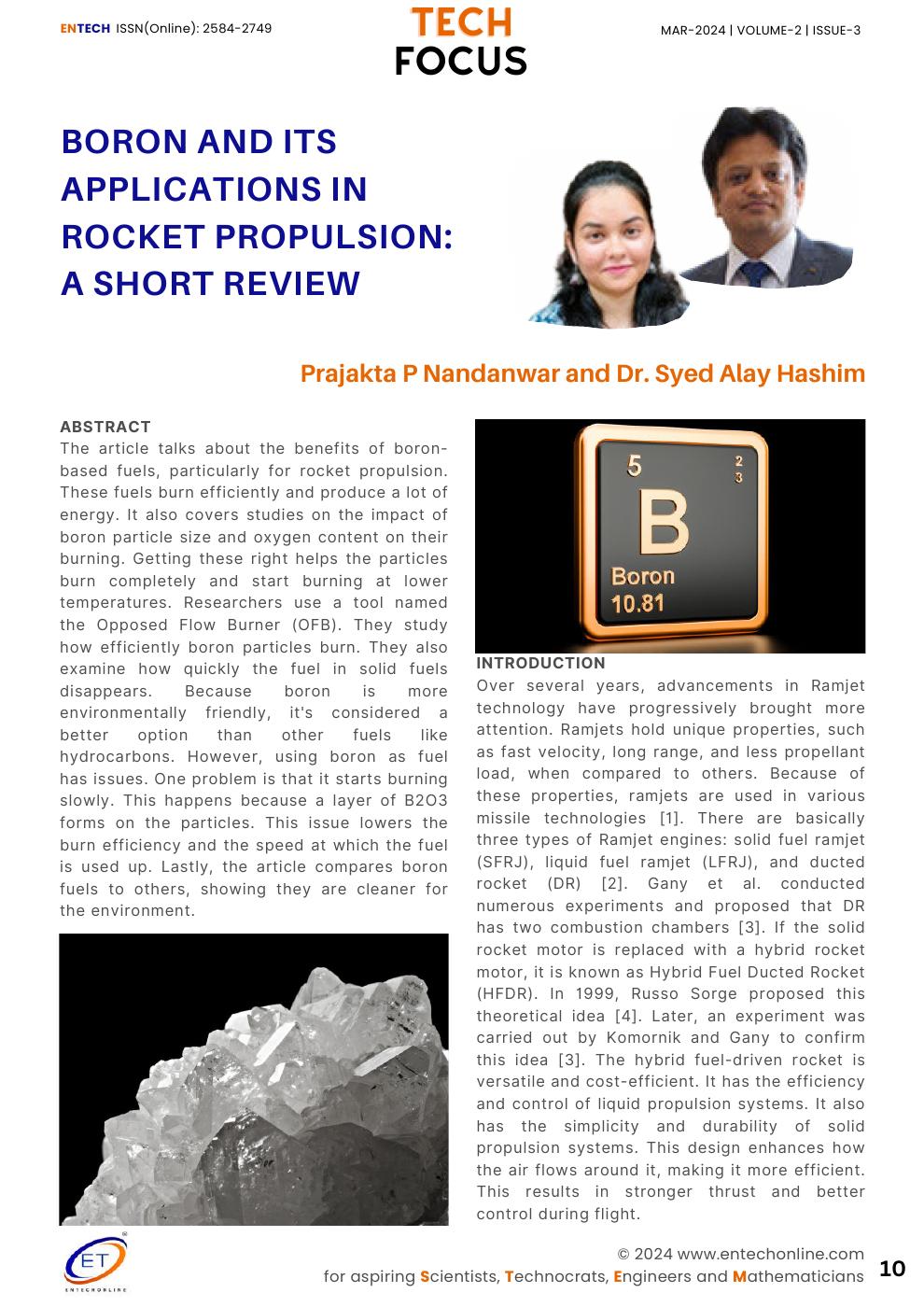 Boron and its Applications in Rocket Propulsion A Short Review MAR-2024