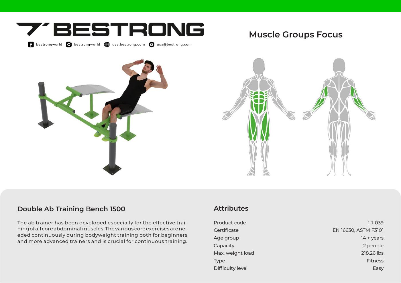 USA-1-1-039 Double Ab Training Bench 1500 Product Sheet