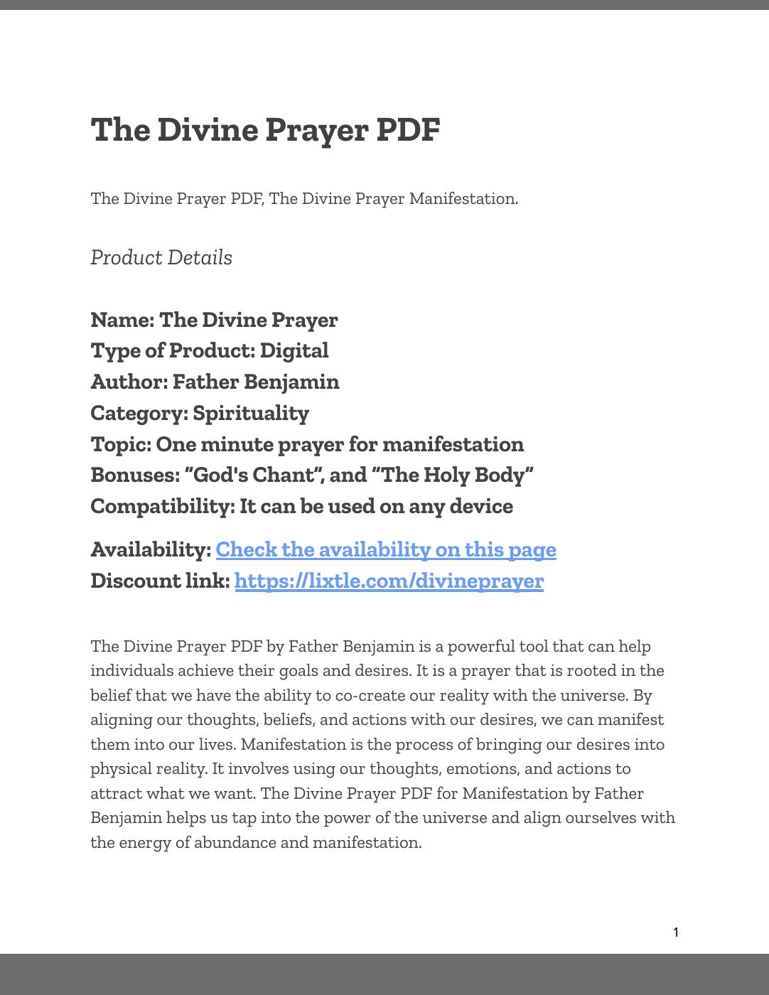 The Divine Prayer PDF For Manifestation 2024