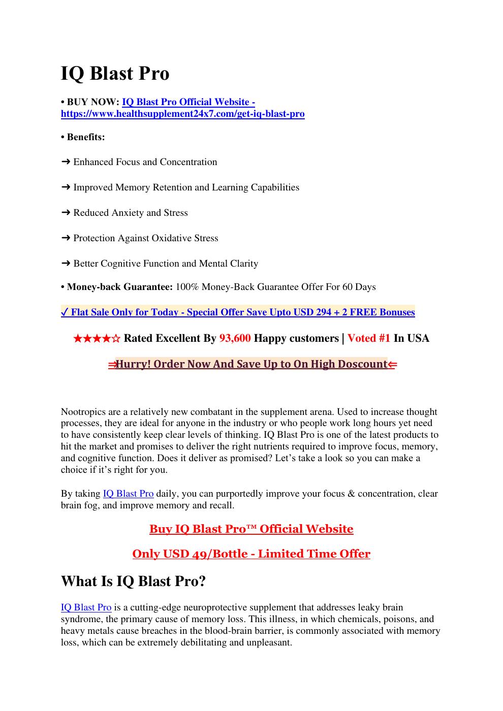 IQ Blast Pro (OFFICIAL PRICE REVIEWS) Helpful To Reduces Brain Fog And ...