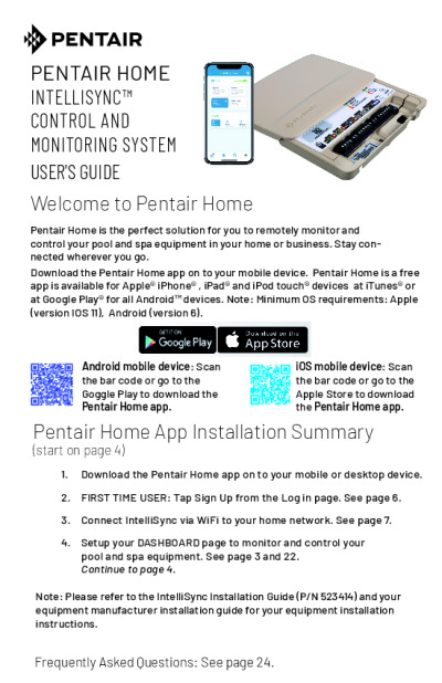 Intellisync Pentair Home Users Guide