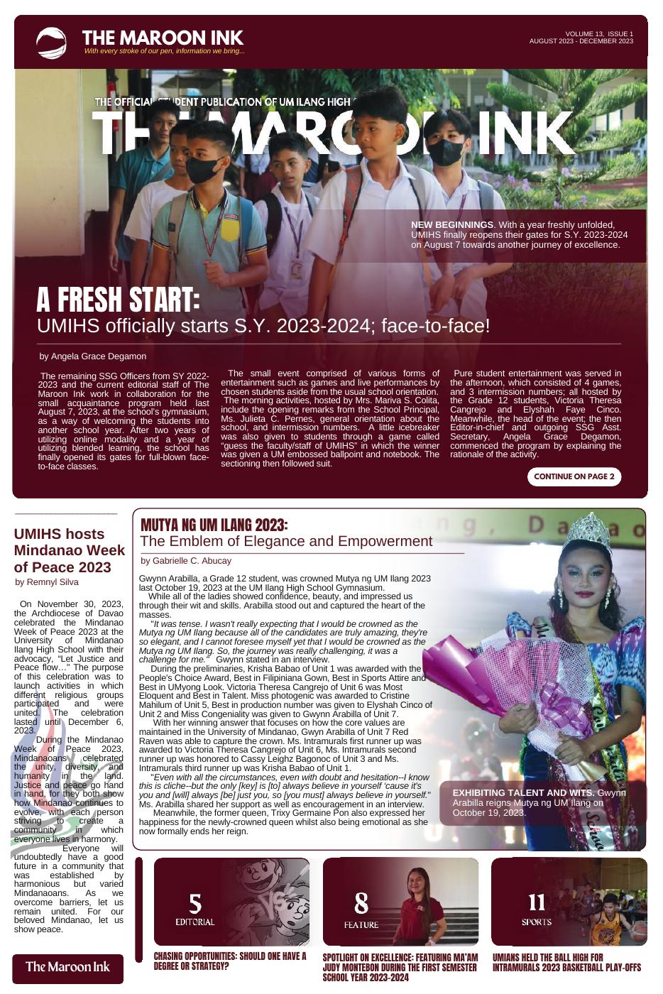 The Maroon Ink | UMIHS School Paper | Volume 13, Issue 1 | PDF to Flipbook