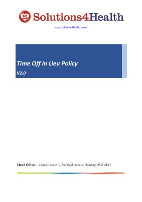 Solutions 4 Health Time off in lieu policy