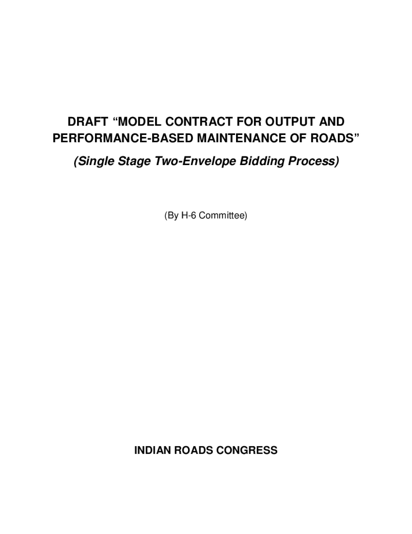 Draft Modal Contract for Output and Performance-Based Maintenance of Roads