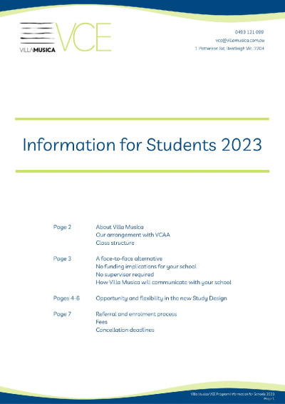 VCE Information for Students 2023